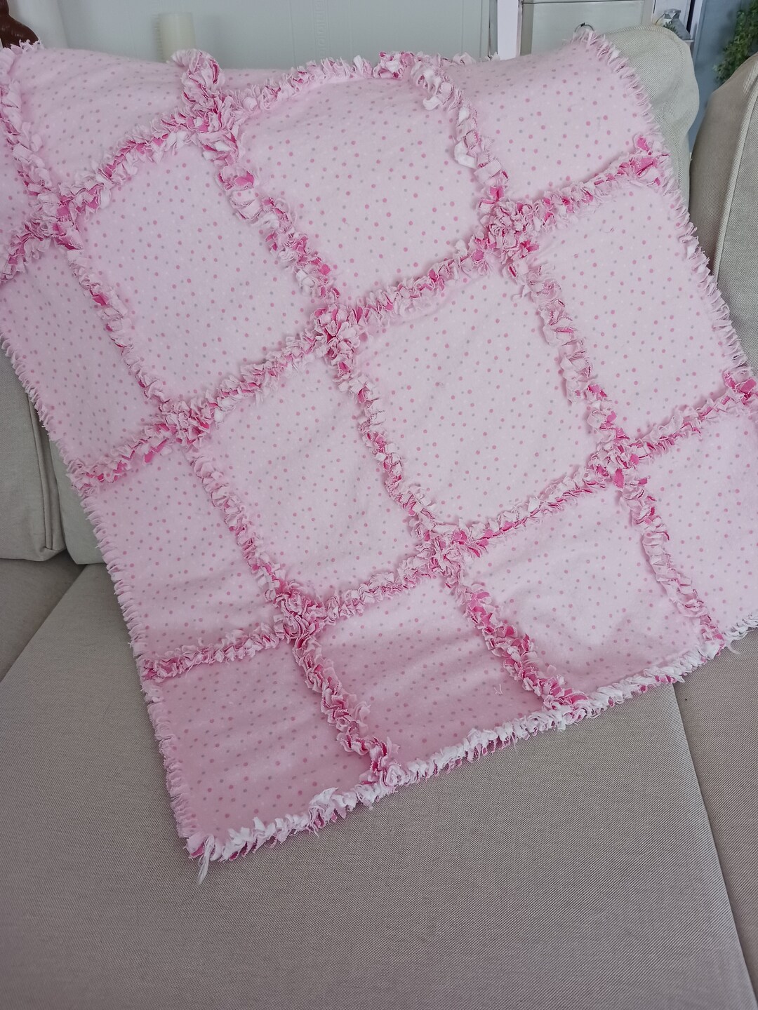 BABY Girl Pink RAG QUILT Reversable Dots Light - Etsy