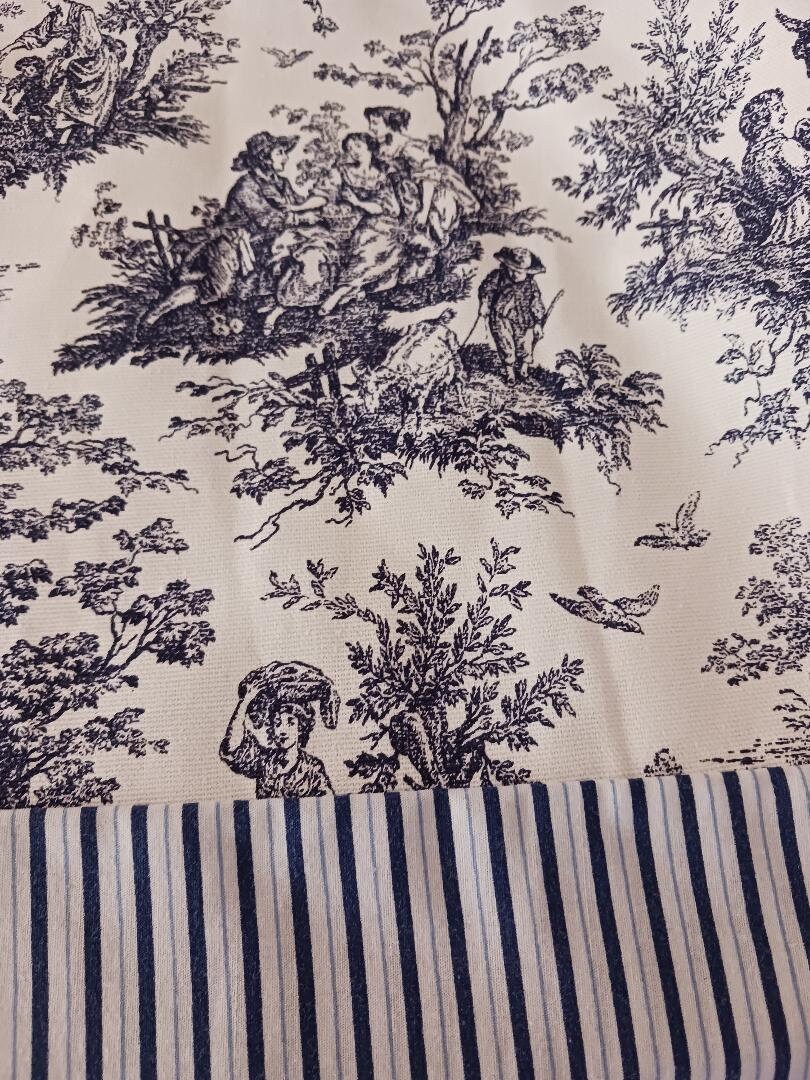 NAVY TOILE VALANCE Striped Bottom Border Navy on a White Background - Etsy