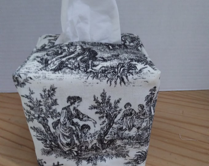 Aqua French Toile Tissue Box Cover - Etsy