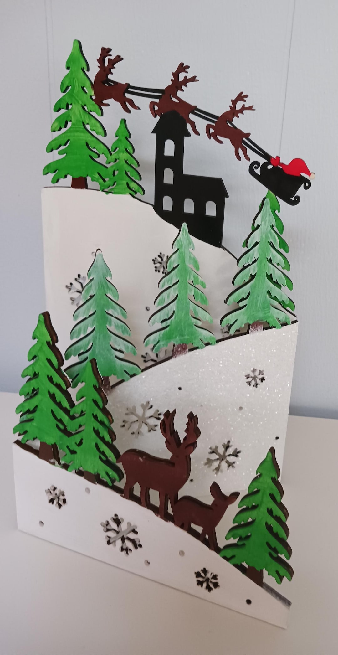 Winter FARMHOUSE Wood Cut-out Scene -shelf Sitter - Holiday Christmas ...