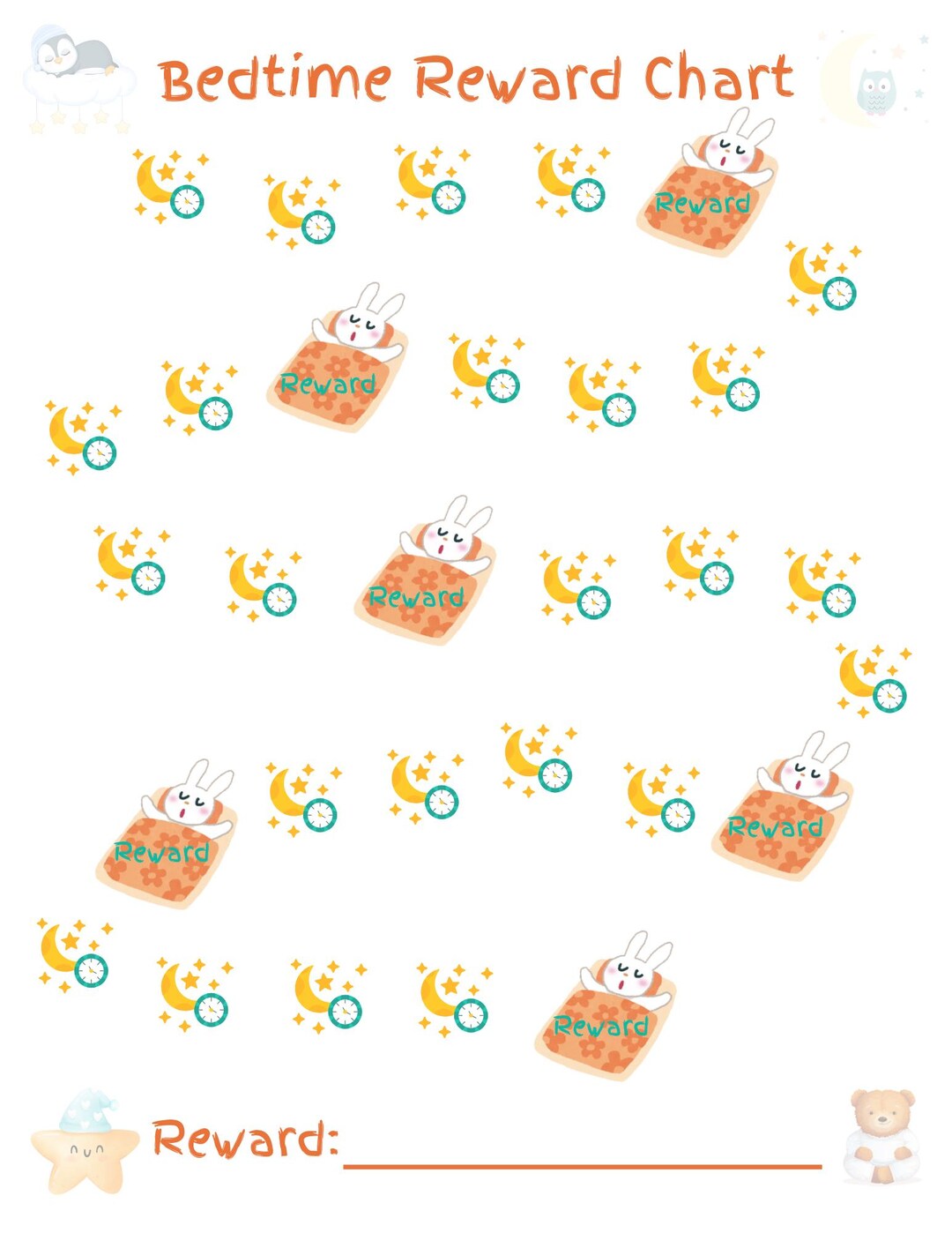 Kids Bedtime Reward Chart: Sleep Training Tracker (PDF) - Etsy