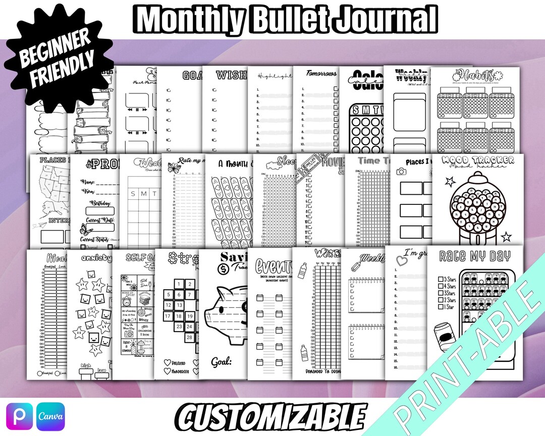 Pre-made Bullet Journal Template Pages Mood Tracker Printable Health ...