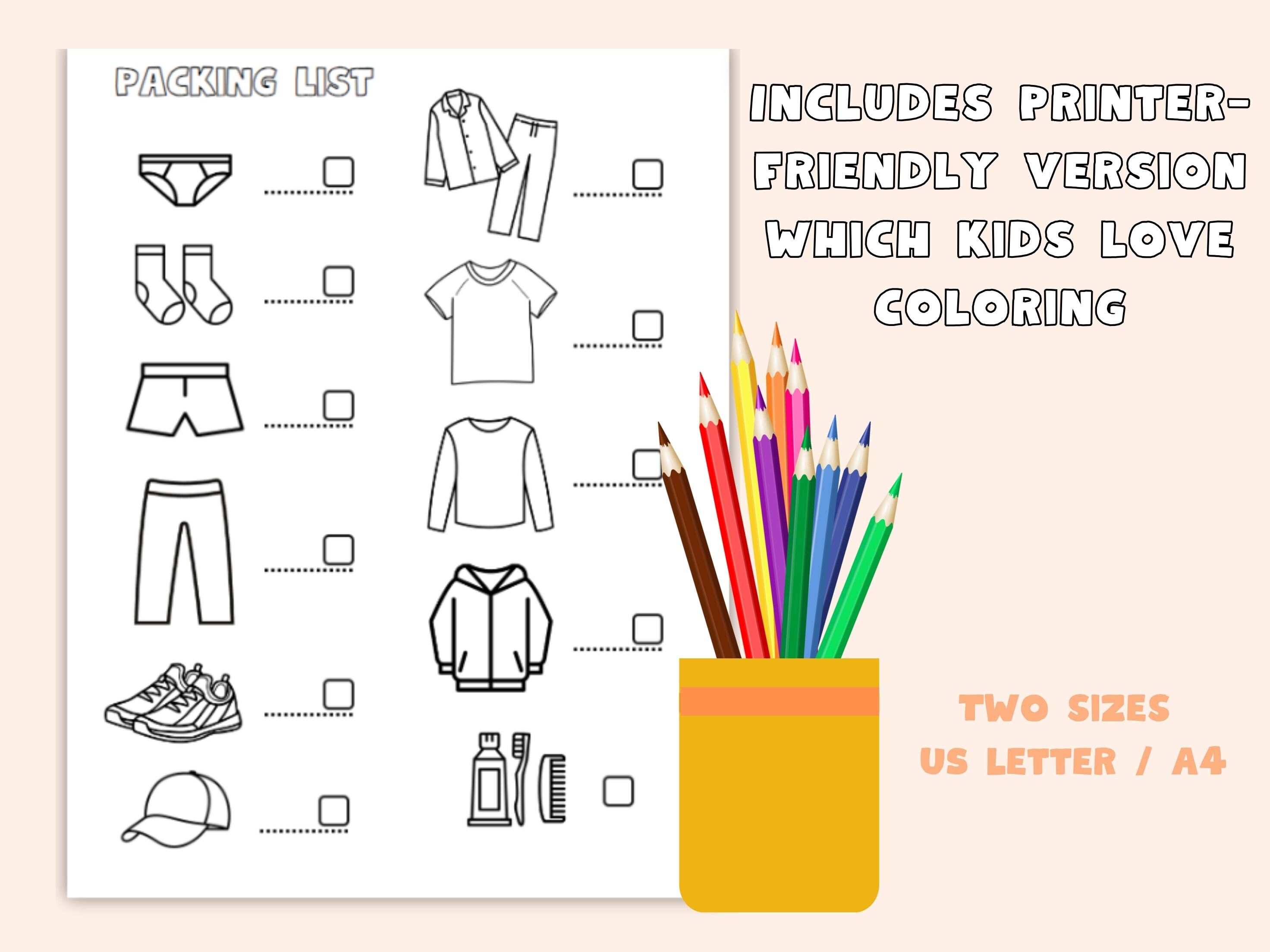 Packing List for Kids and Toddlers, Printable, Visual, Color, Images ...