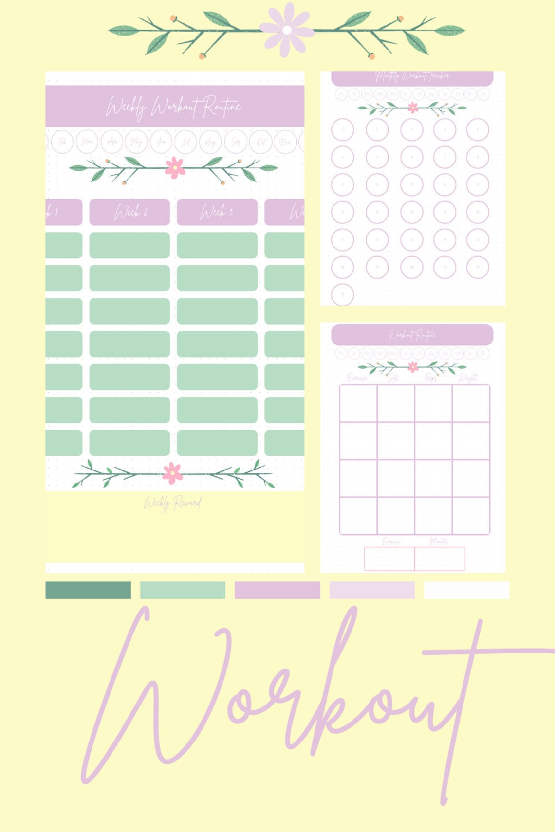 Simple Spring Themed Templates for Workout Planner Beginners - Etsy