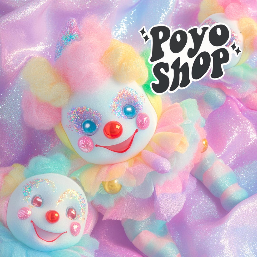 3D NOT SEAMLESS ! Pastel Cute Vintage Toy Retro Clowns 1980s Fabric ...