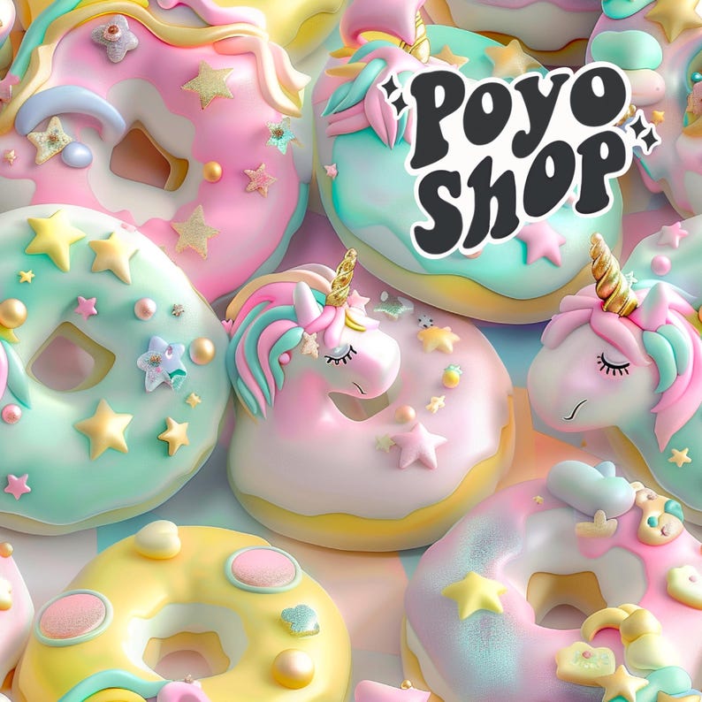 3D Puffy Rainbow Pastel Unicorn Doughnuts Seamless Pattern Fabric ...