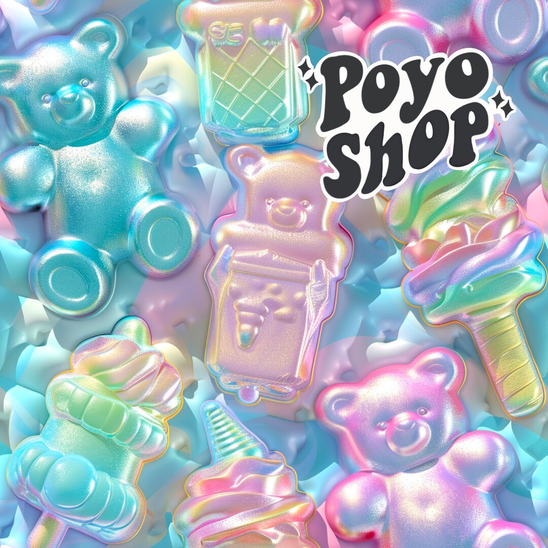 3D Puffy Rainbow Pastel Gummy Bear Unicorn Ice Cream Seamless Pattern ...