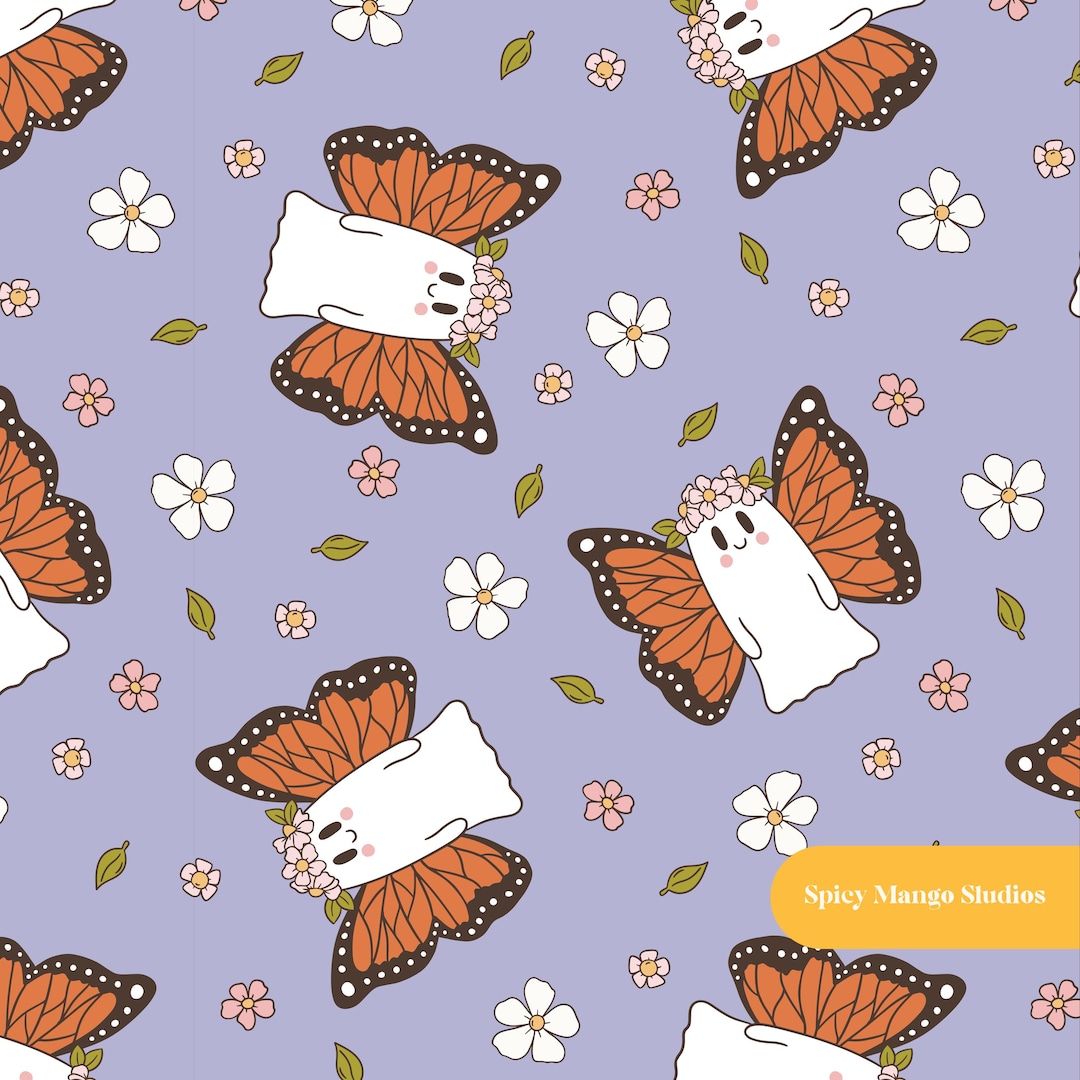 Butterfly Ghosts Seamless Pattern in Purple - Etsy