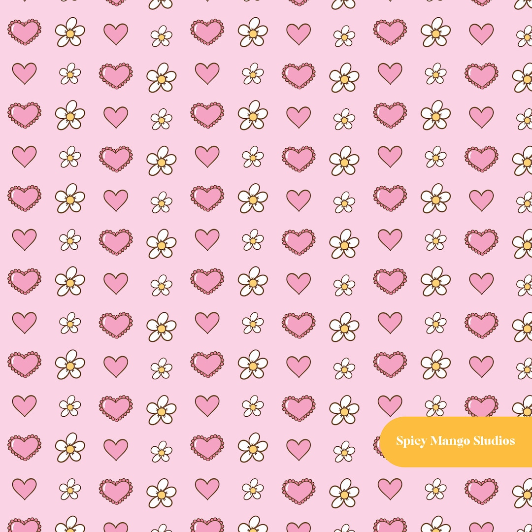 Daisy Hearts Floral Seamless Pattern in Pink - Etsy