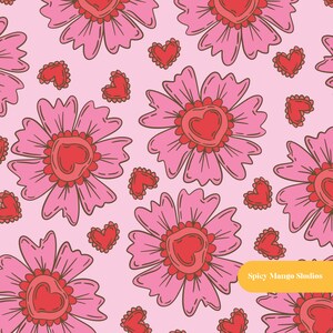 Heart Love Floral Valentine's Seamless Pattern in Pink - Etsy