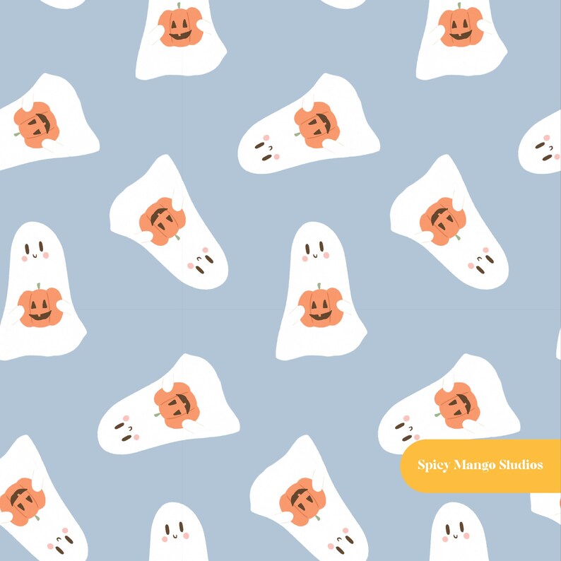 Spooky Ghost Seamless Pattern in Dusty Blue - Etsy