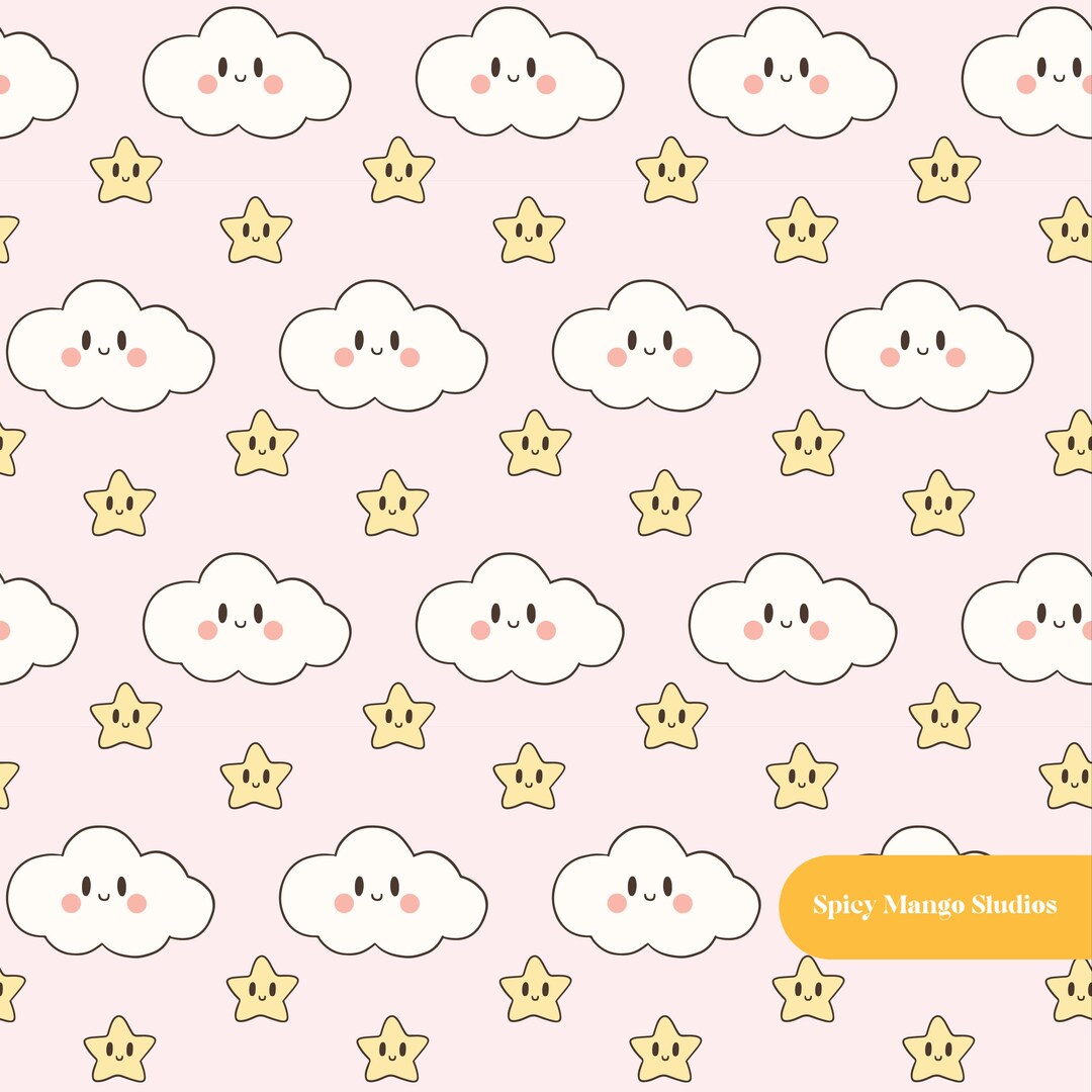 Kawaii Clouds Seamless Pattern in Pink - Etsy