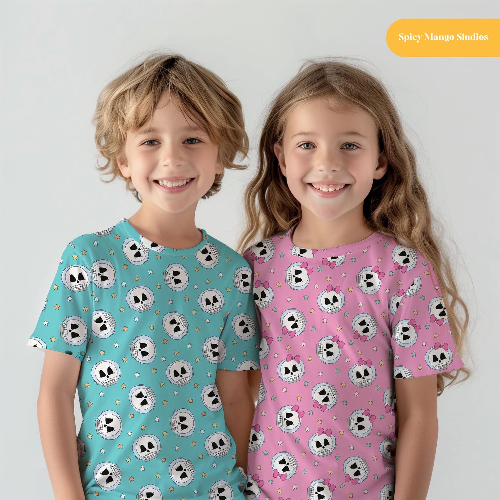 Astro Skulls Halloween Seamless Pattern in Aqua - Etsy