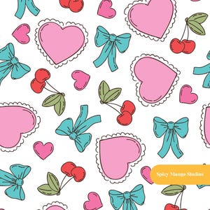 Coquette Valentine Seamless Pattern in Pink and Teal - Etsy