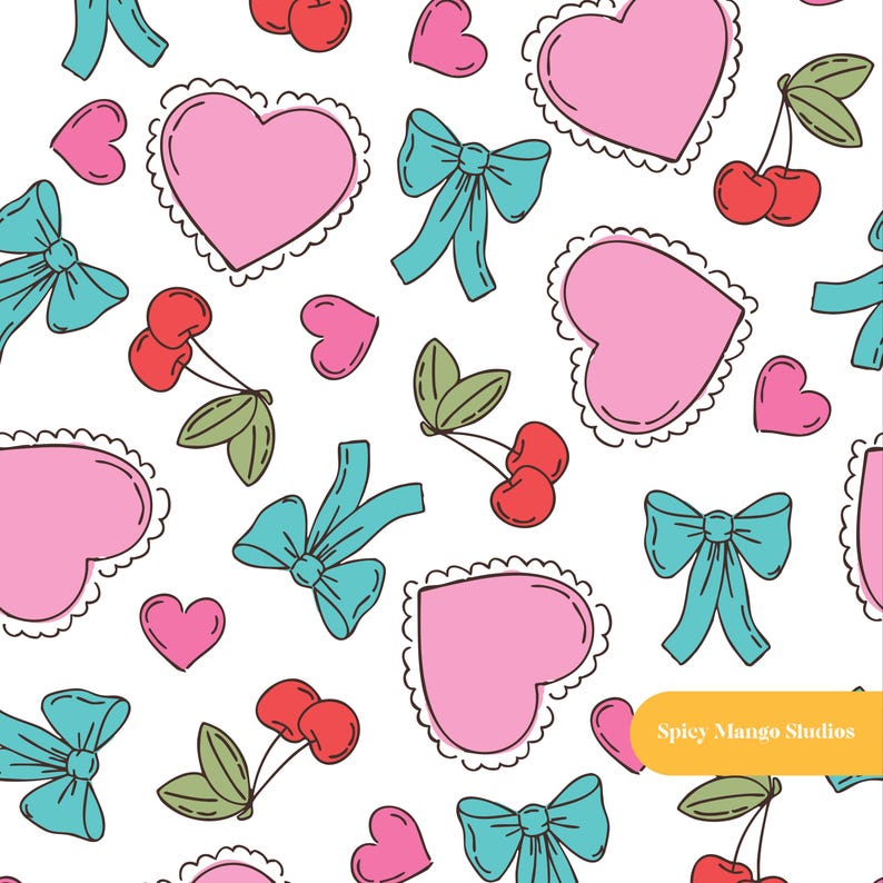 Coquette Valentine Seamless Pattern in Pink and Teal - Etsy