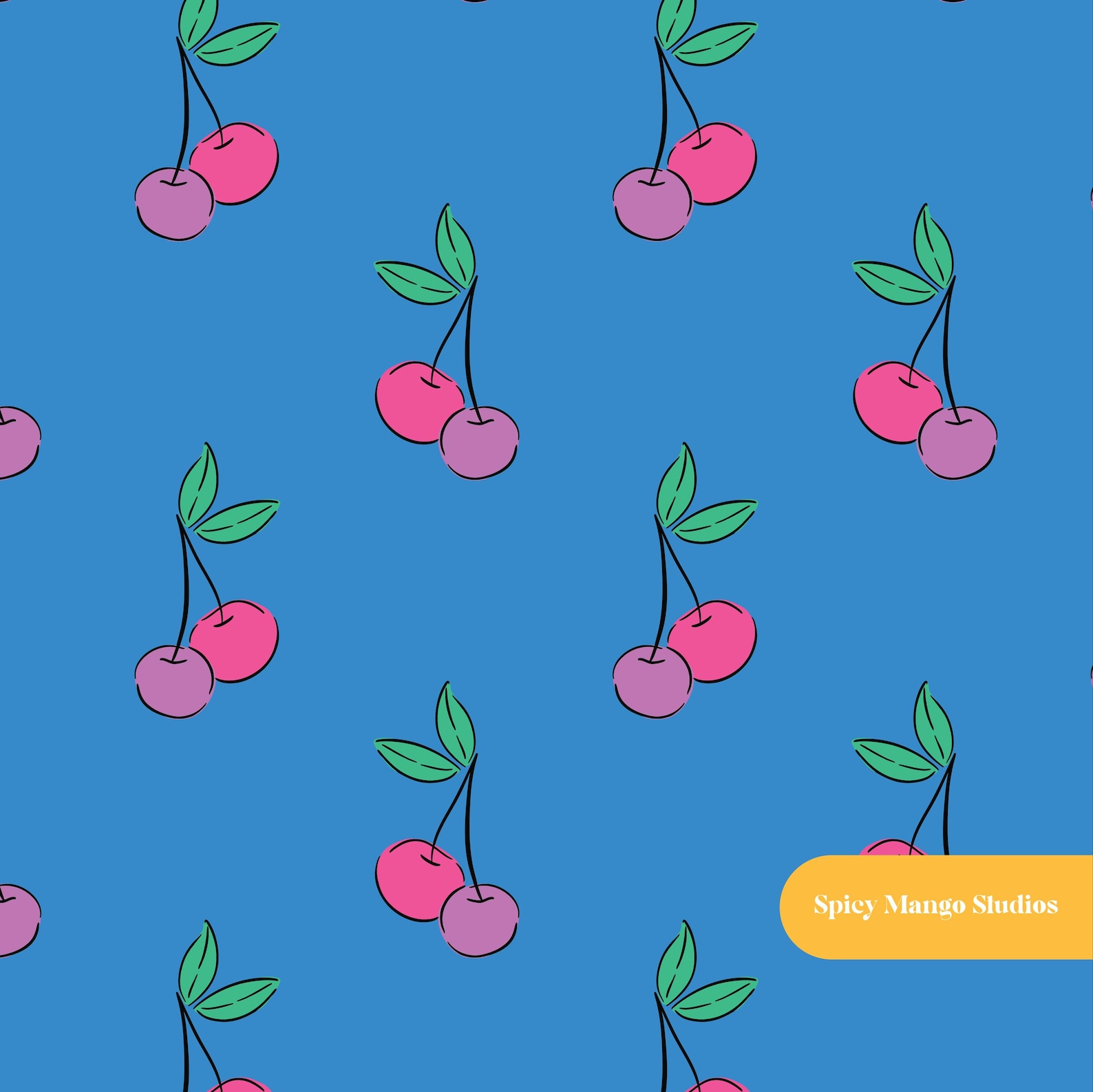 Modern Cherry Seamless Pattern in Blue - Etsy