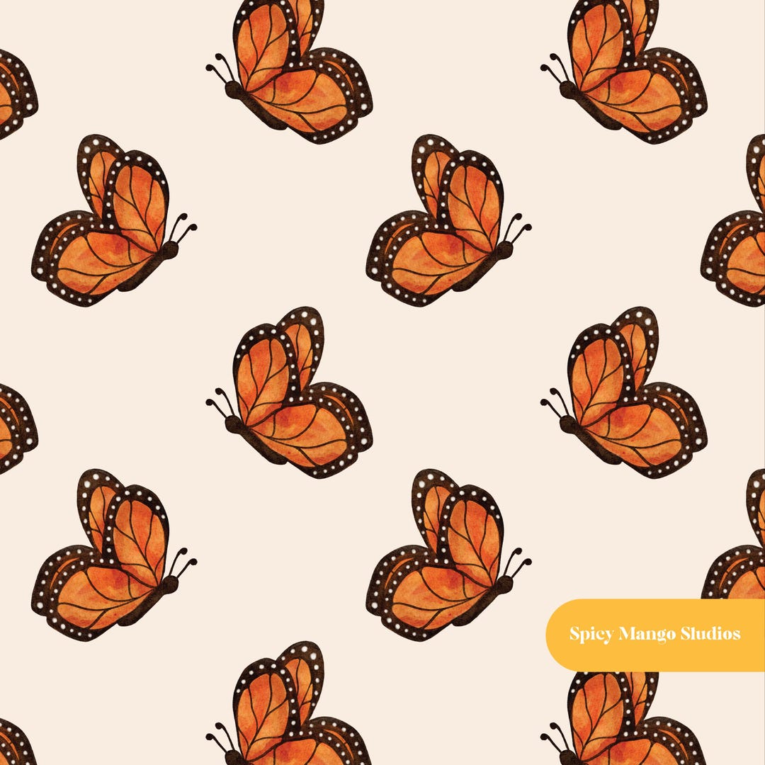 Watercolor Monarch Butterfly Seamless Pattern in Neutral - Etsy