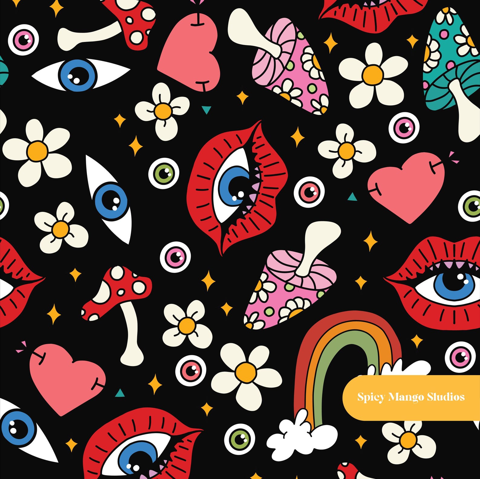 Retro Evil Eye Seamless Pattern in Black - Etsy