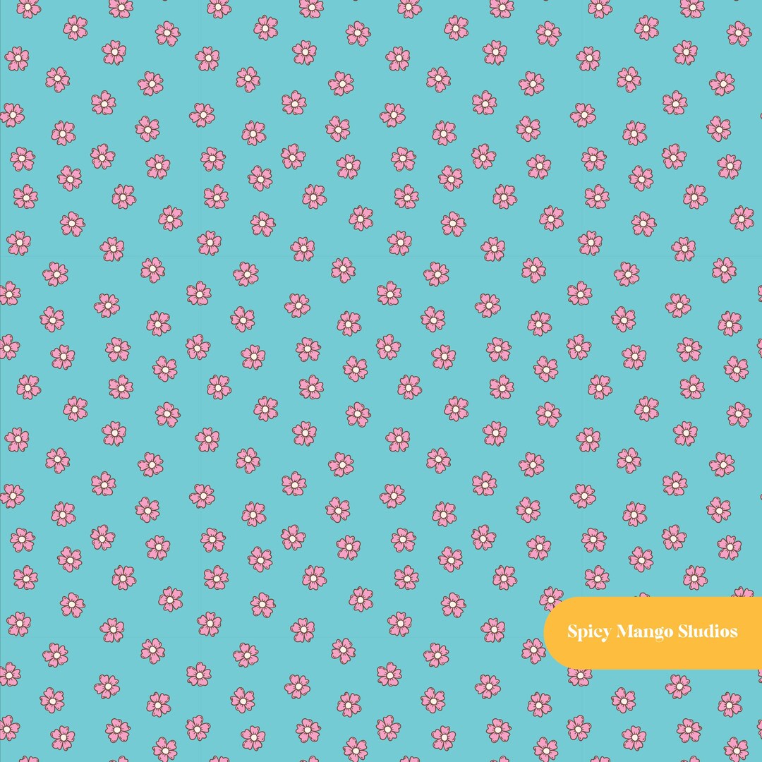 Summer Pink Floral Seamless Pattern in Teal and Pink - Etsy