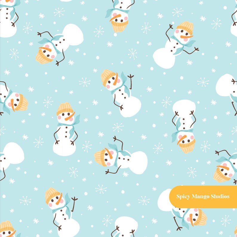 Happy Snowman Seamless Pattern in Light Blue - Etsy