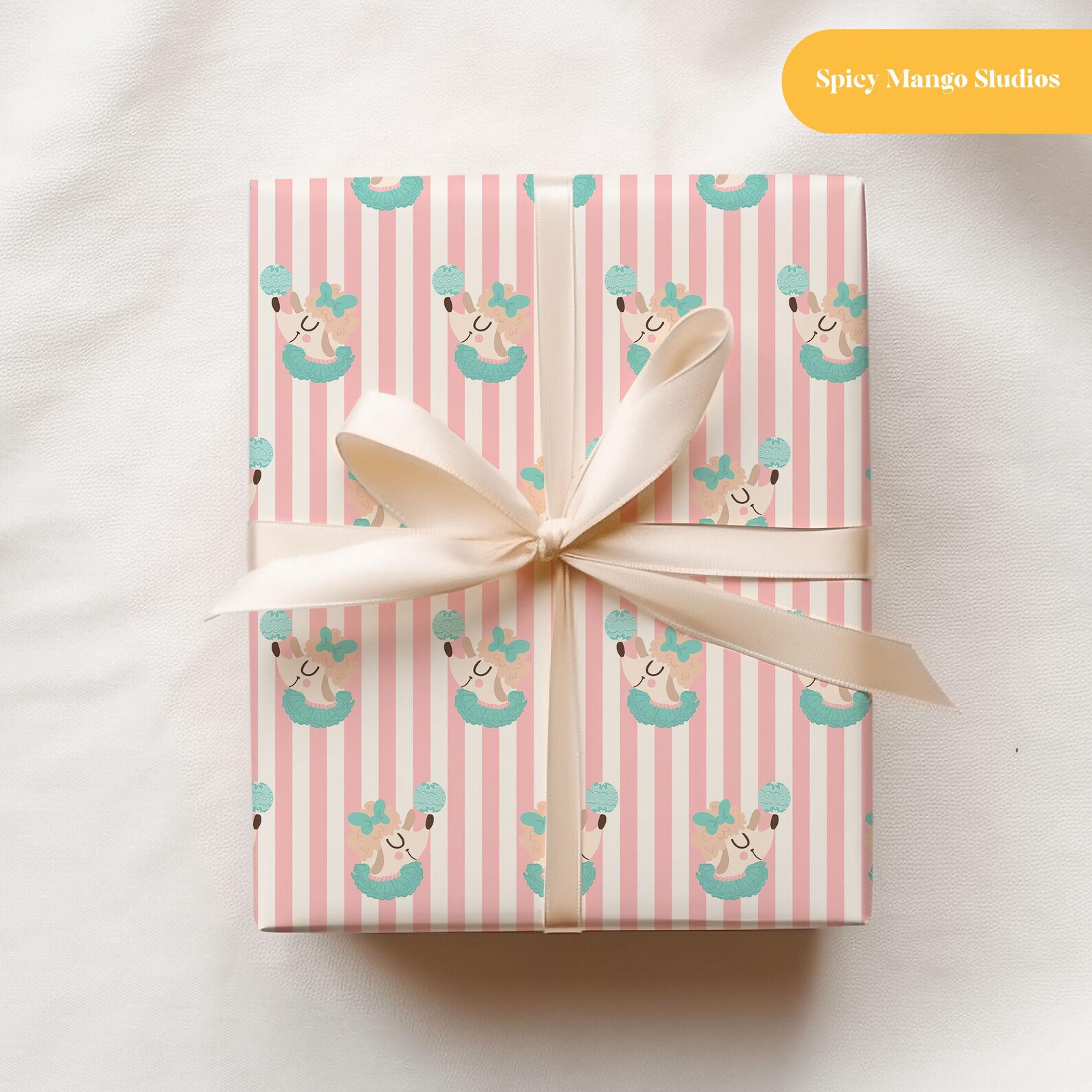 Pink Striped Circus Poodle Seamless Pattern - Etsy