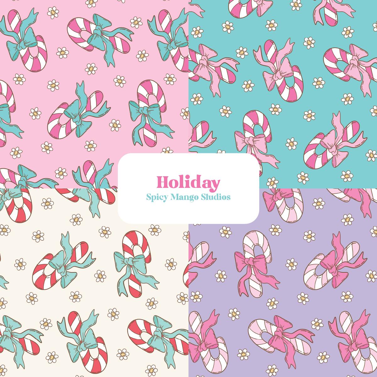Candy Cane Bow Holiday Seamless Pattern in Pink - Etsy