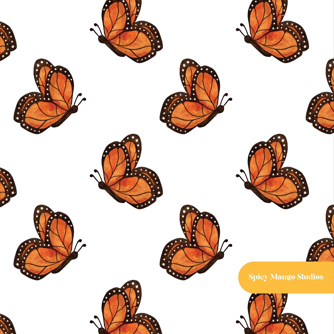Watercolor Monarch Butterfly Seamless Pattern in White - Etsy