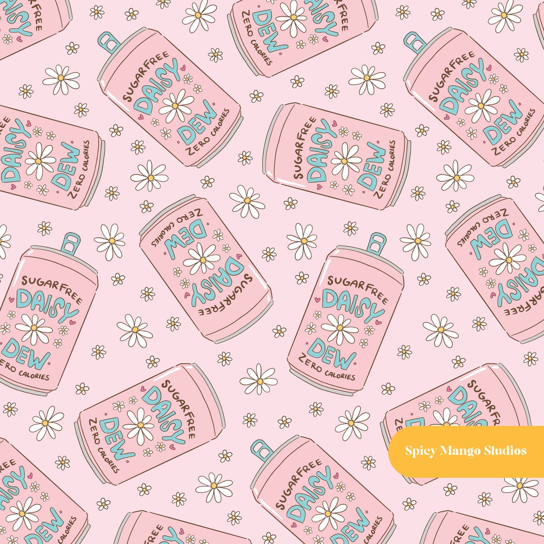 Daisy Dew Soda Seamless Surface Pattern in Pink - Etsy