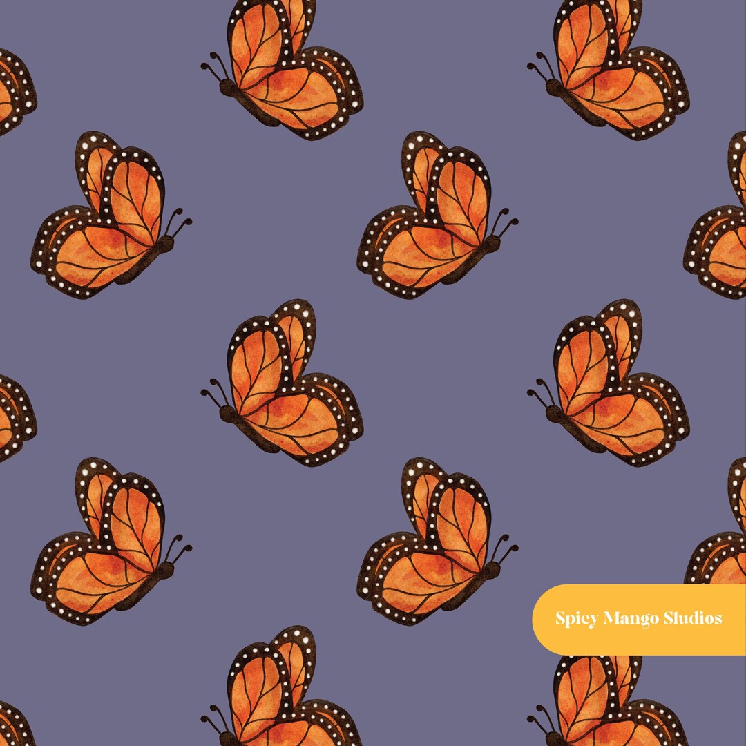 Watercolor Monarch Butterfly Seamless Pattern in Denim - Etsy