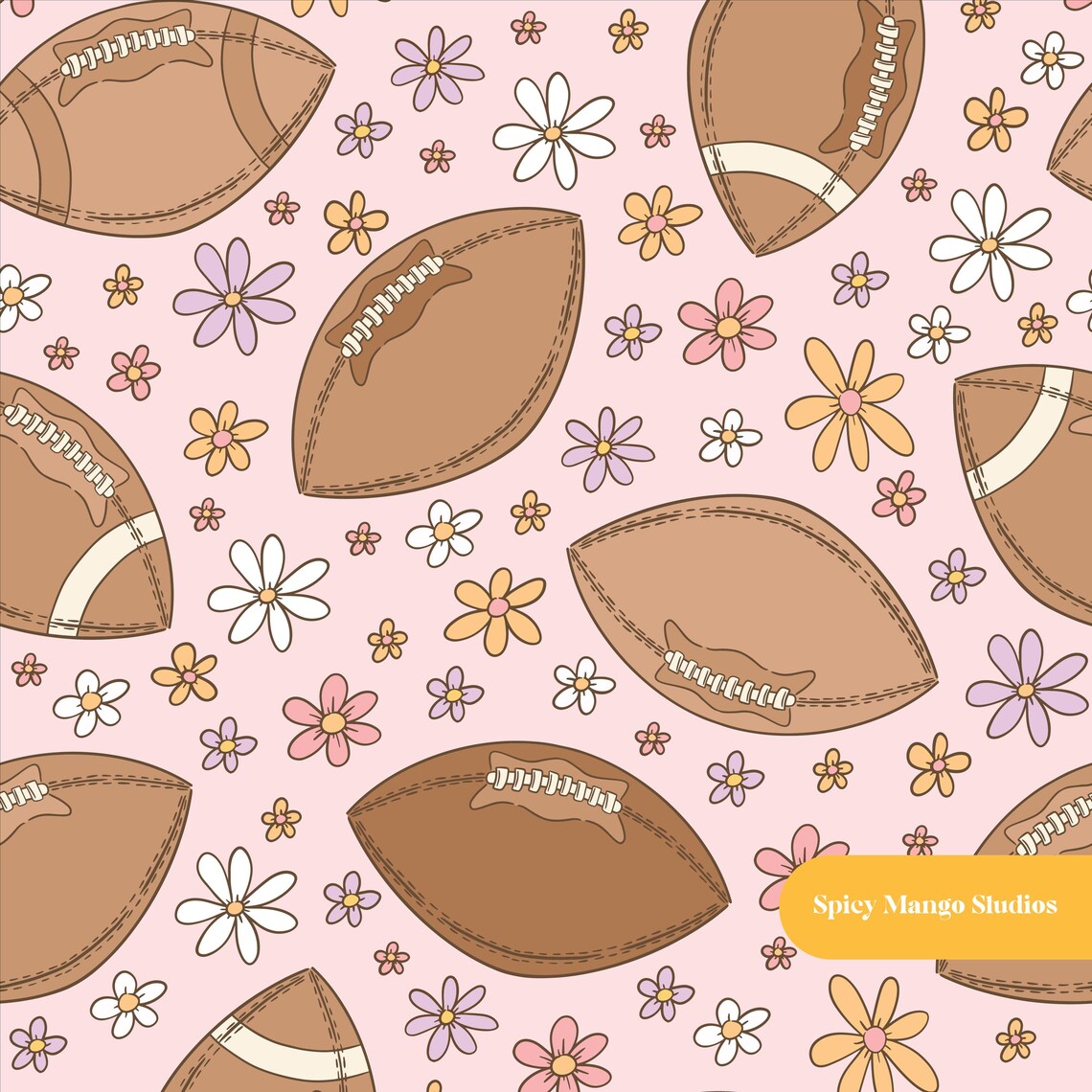 Football Florals Sports Seamless Pattern in Pink - Etsy