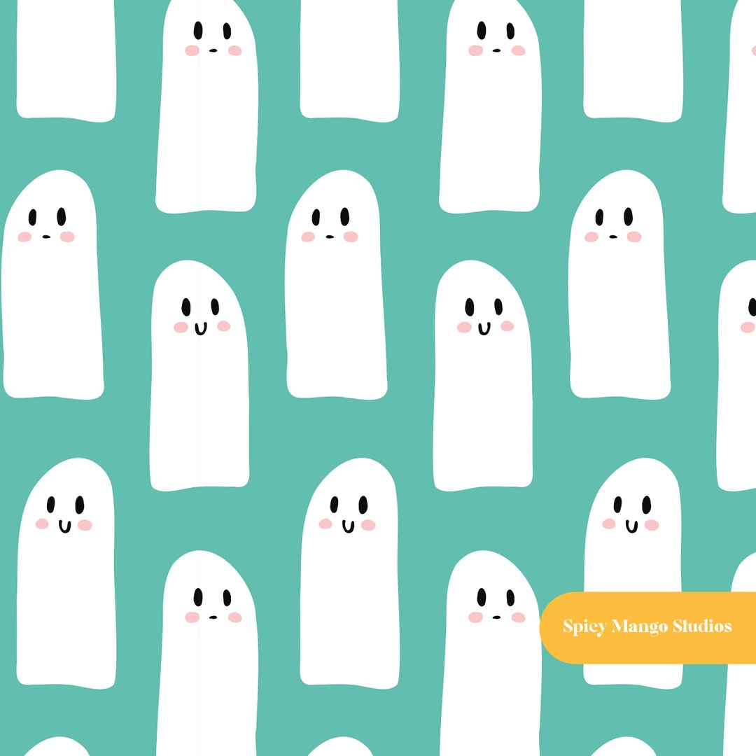 Ghost Besties Halloween Seamless Pattern in Aqua - Etsy