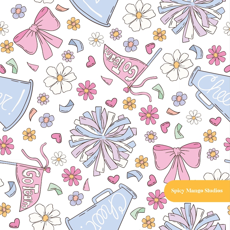 Cheerleading Seamless Pattern in Purple and Pink - Etsy