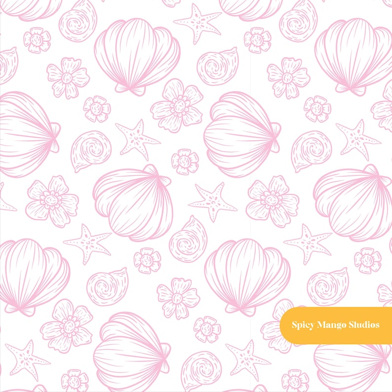 Seashell Floral Seamless Pattern in White and Pink - Etsy