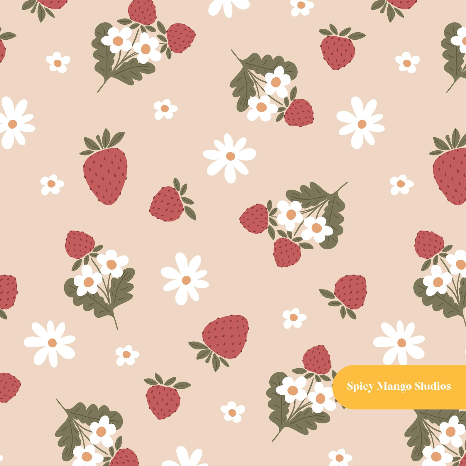 Spring Strawberry Seamless Pattern in Tan - Etsy