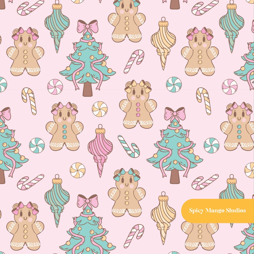 Pastel Christmas Seamless Pattern in Pink - Etsy