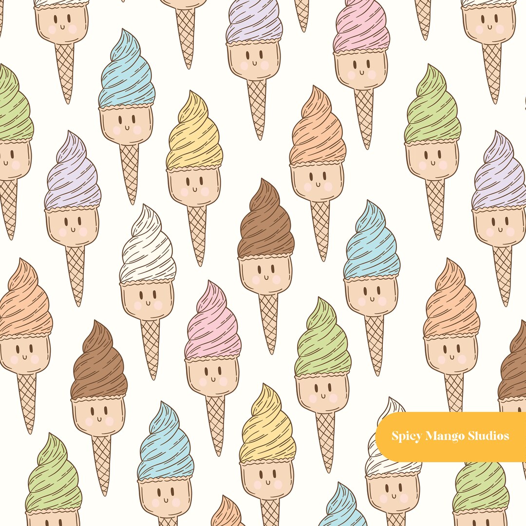 Swirly Ice Cream Seamless Pattern in Neutral - Etsy