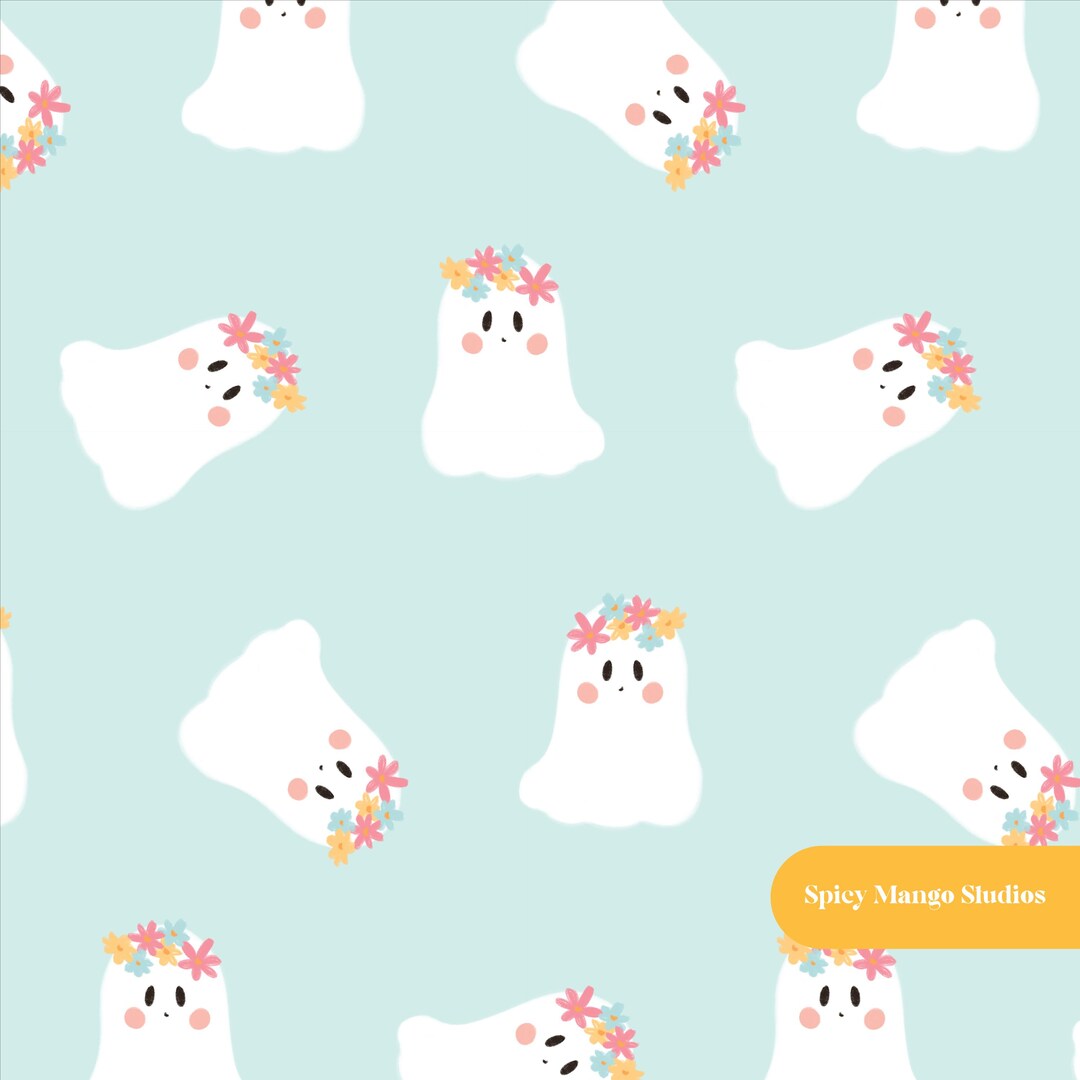 Happy Ghosts Seamless Pattern in Mint - Etsy