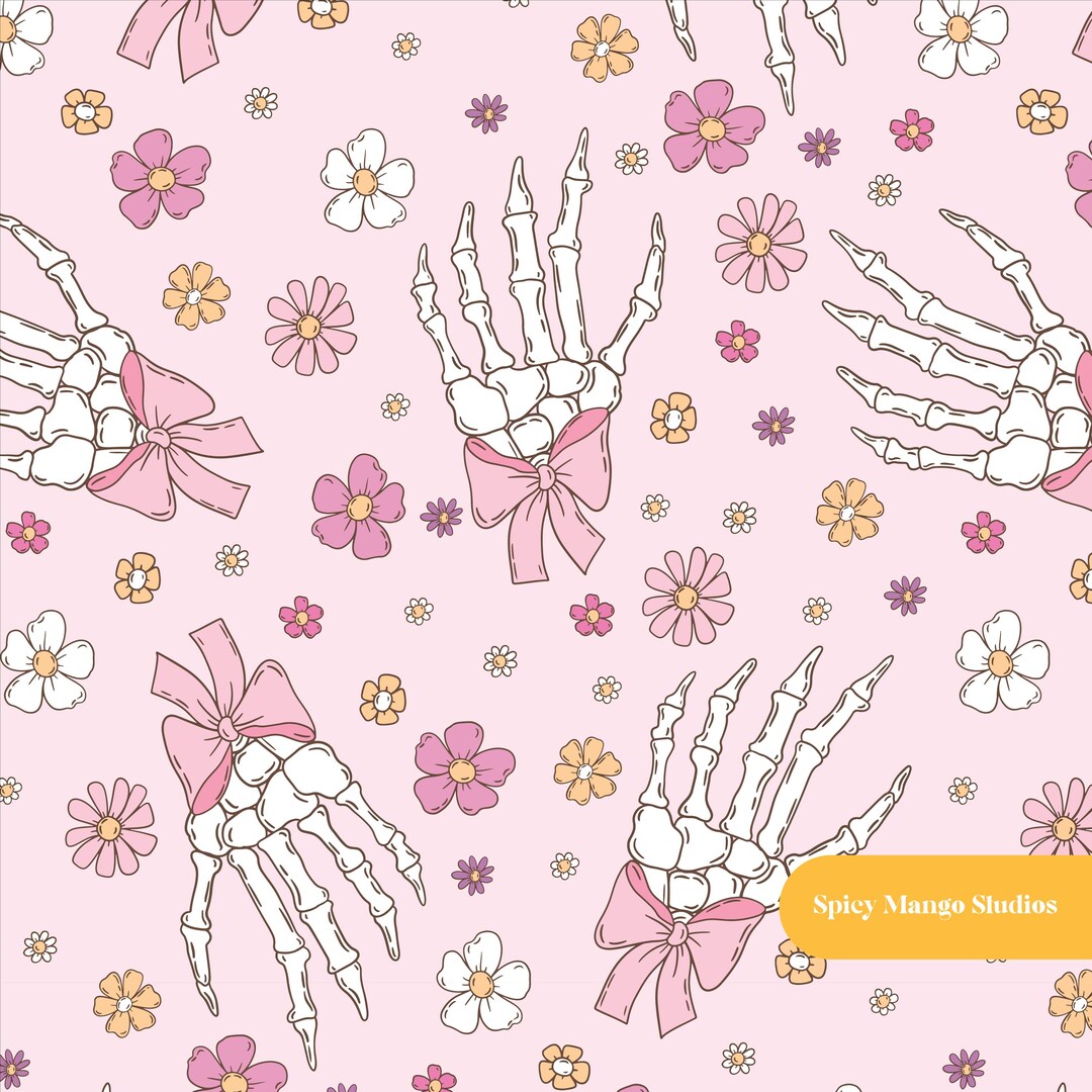 Skeleton Floral Seamless Pattern in Pink - Etsy