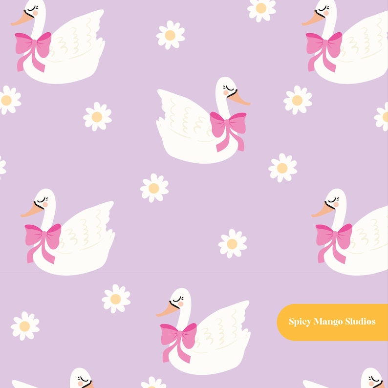 Lovely Swan Seamless Pattern in Lavender - Etsy