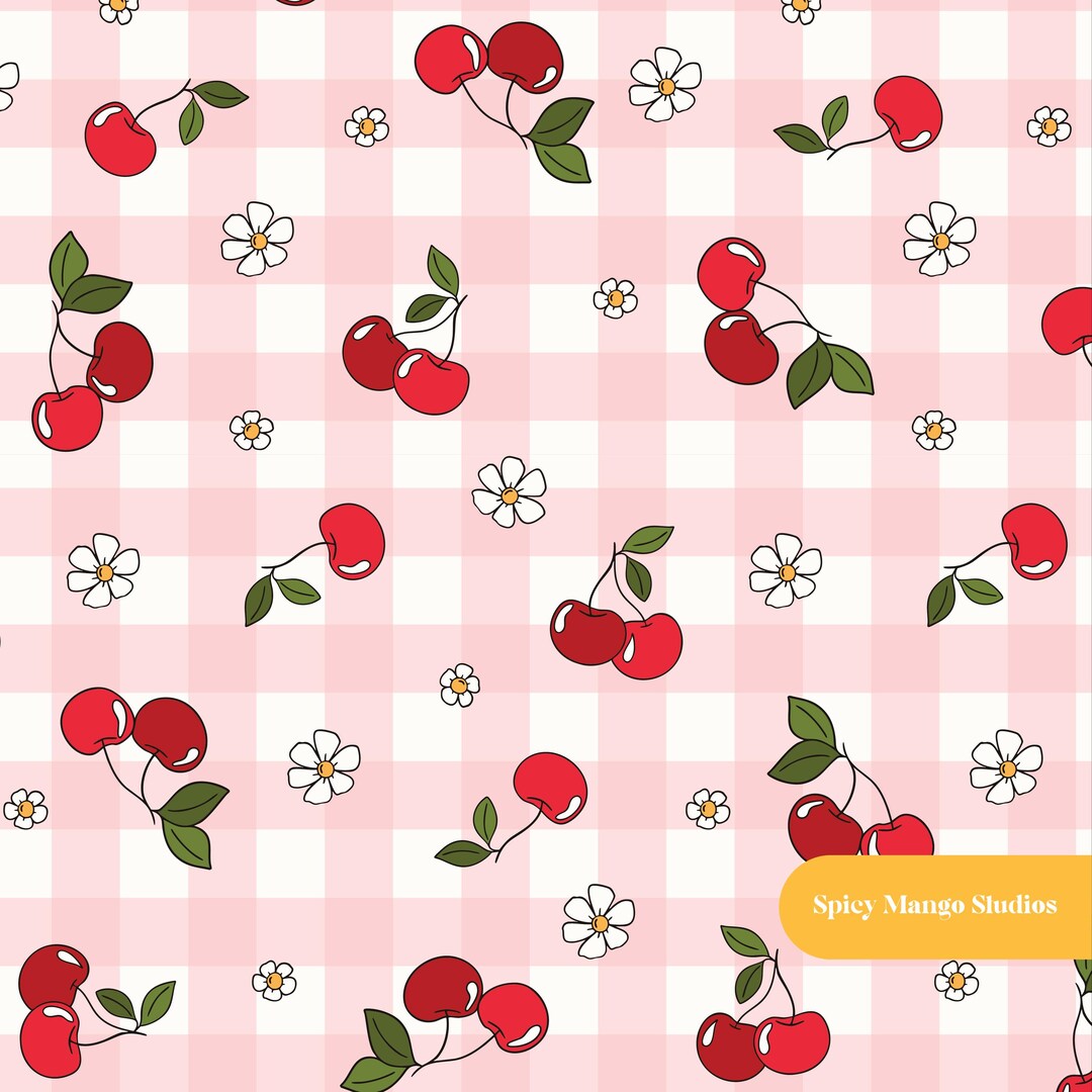 Cherry Cherry Seamless Pattern in Pink Gingham - Etsy