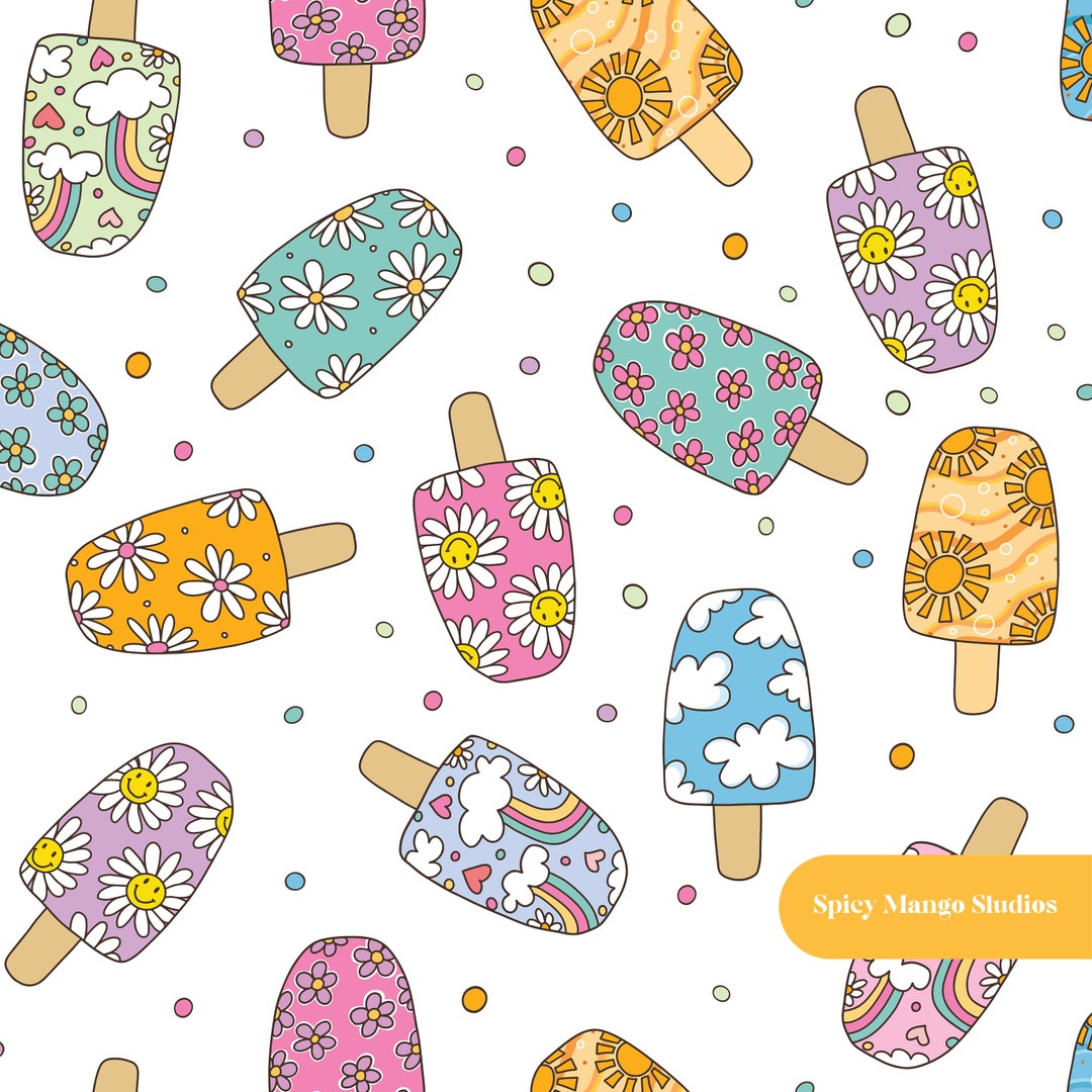 Summer Popsicle Medley Seamless Pattern Design in White - Etsy