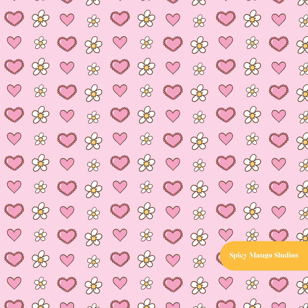 Daisy Hearts Floral Seamless Pattern in Pink - Etsy