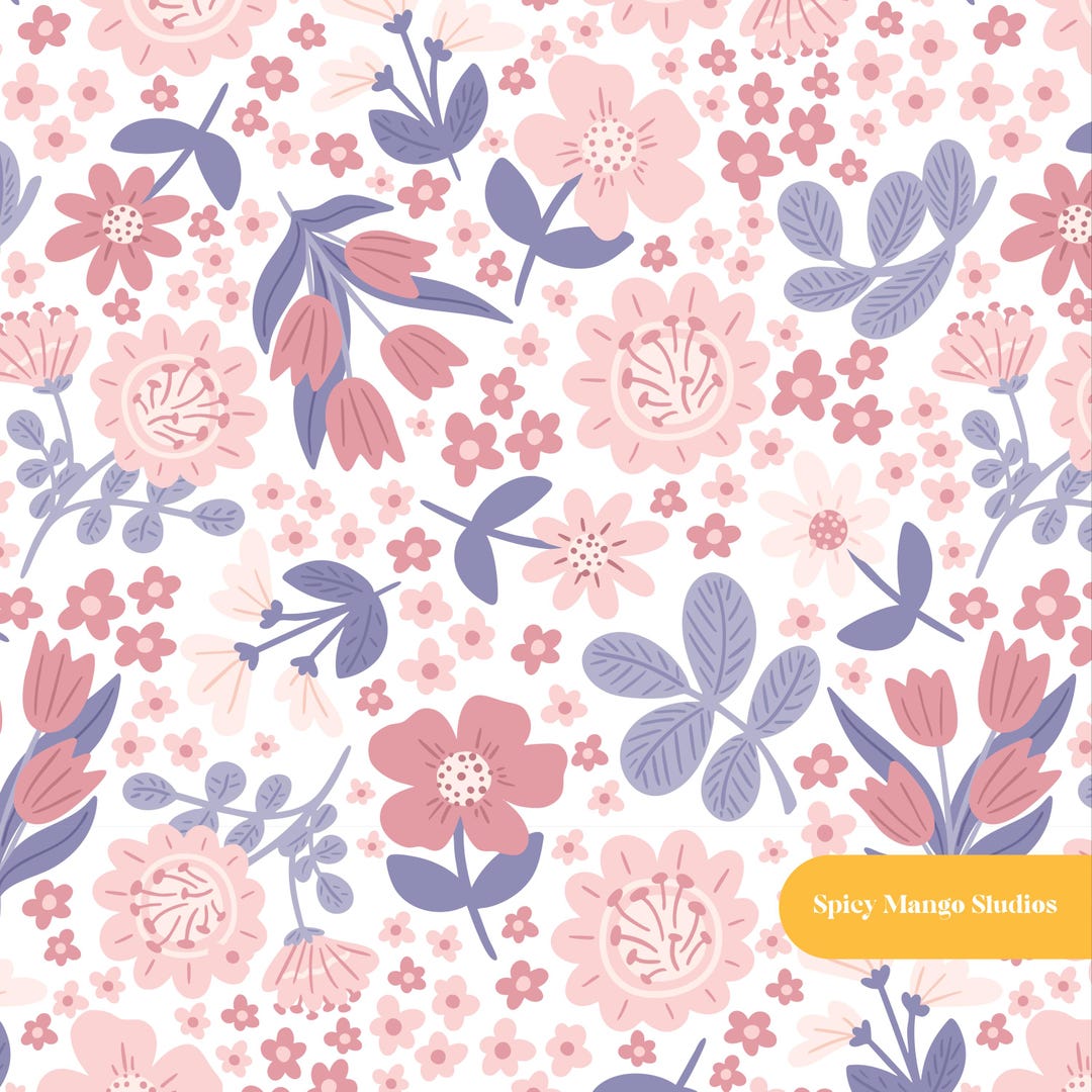 Molly Floral Seamless Pattern in Pink and Purple - Etsy