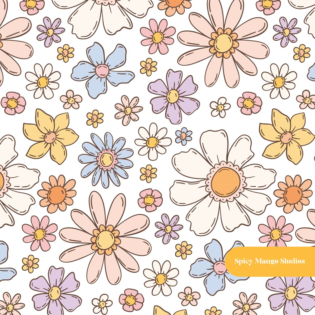 Happy Spring Floral Seamless Pattern in White - Etsy