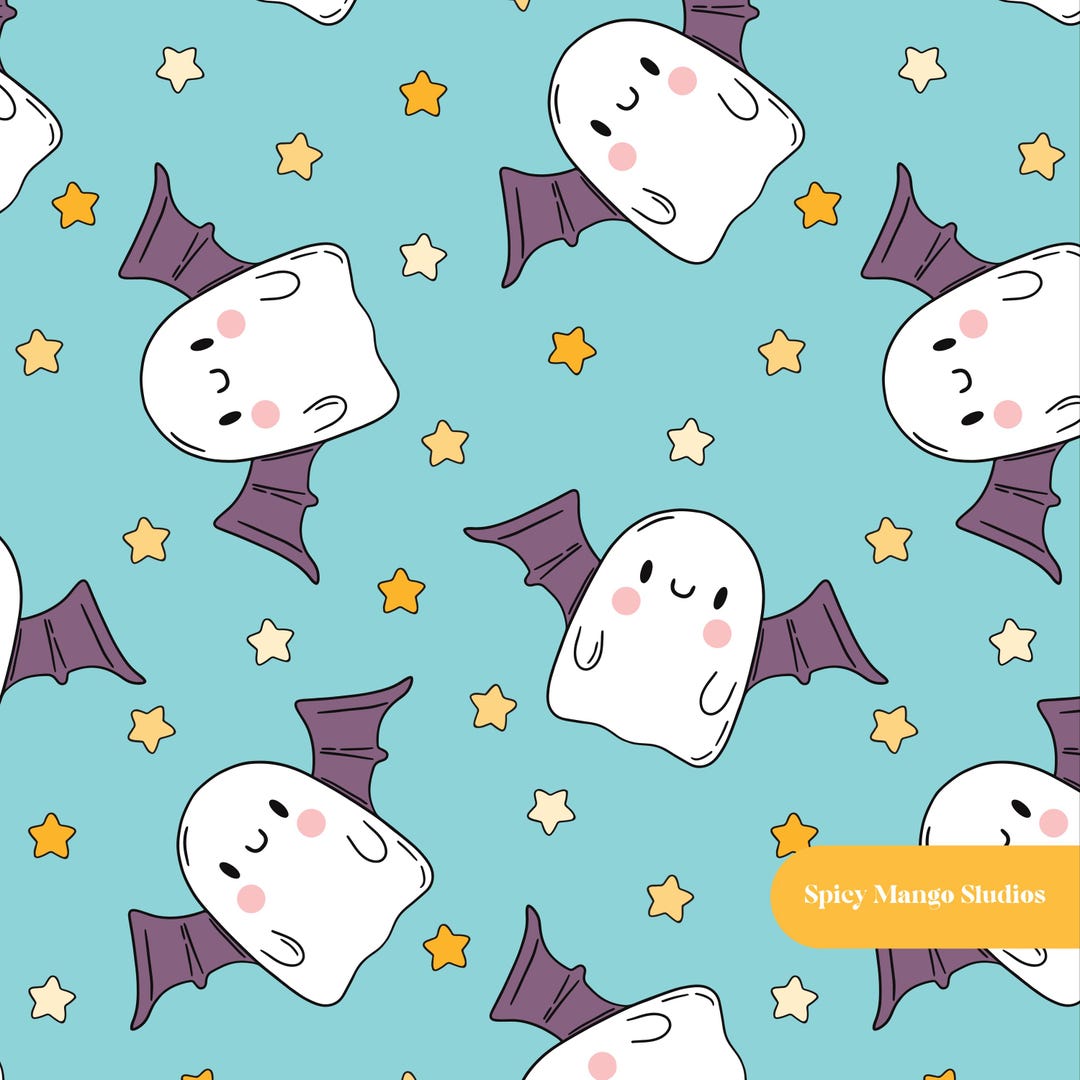 Ghost Bats Seamless Pattern in Aqua - Etsy