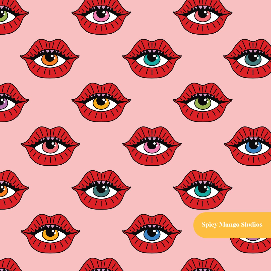Bisou Bisou Evil Eye Seamless Pattern in Pink - Etsy