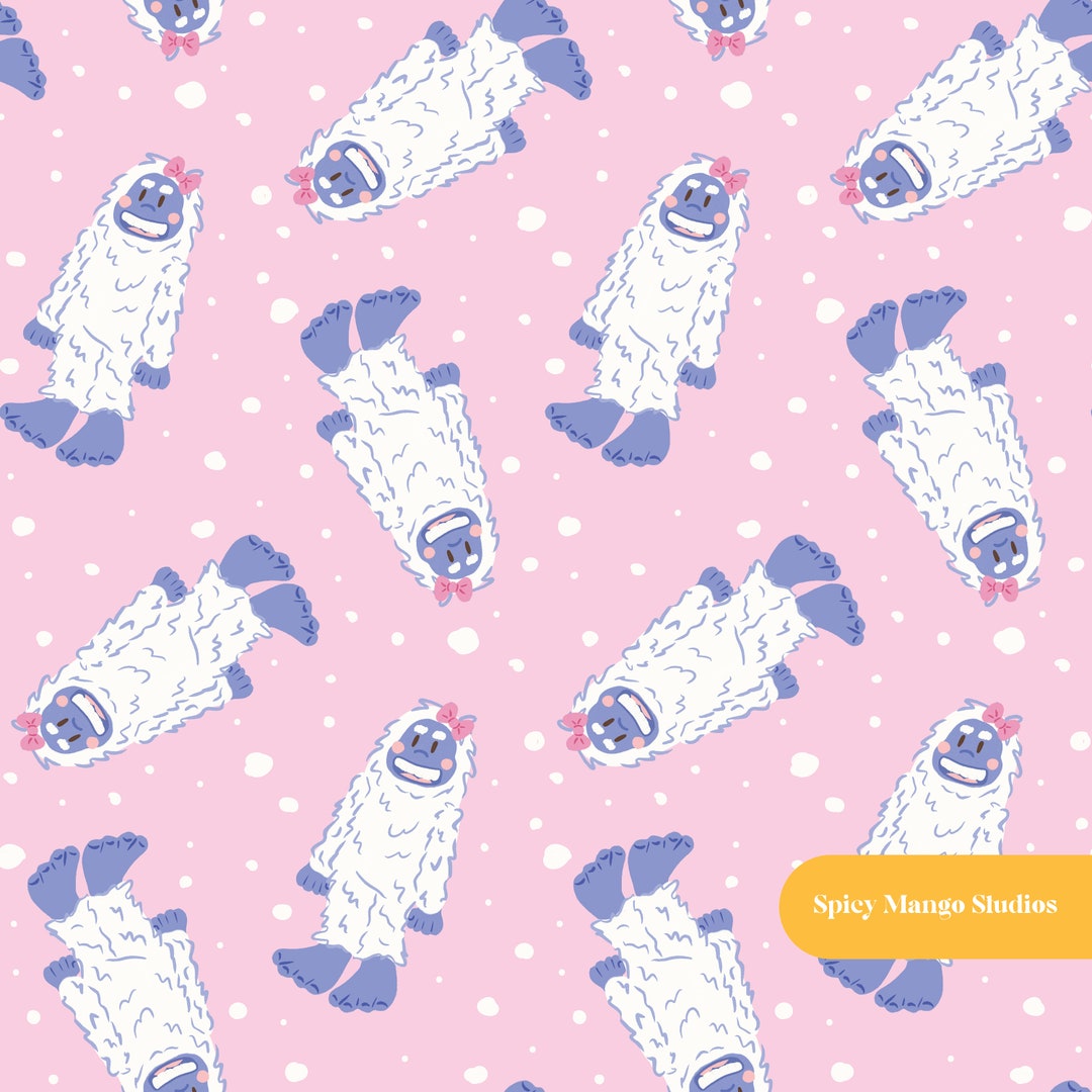 Coco the Yeti Seamless Pattern in Pink - Etsy