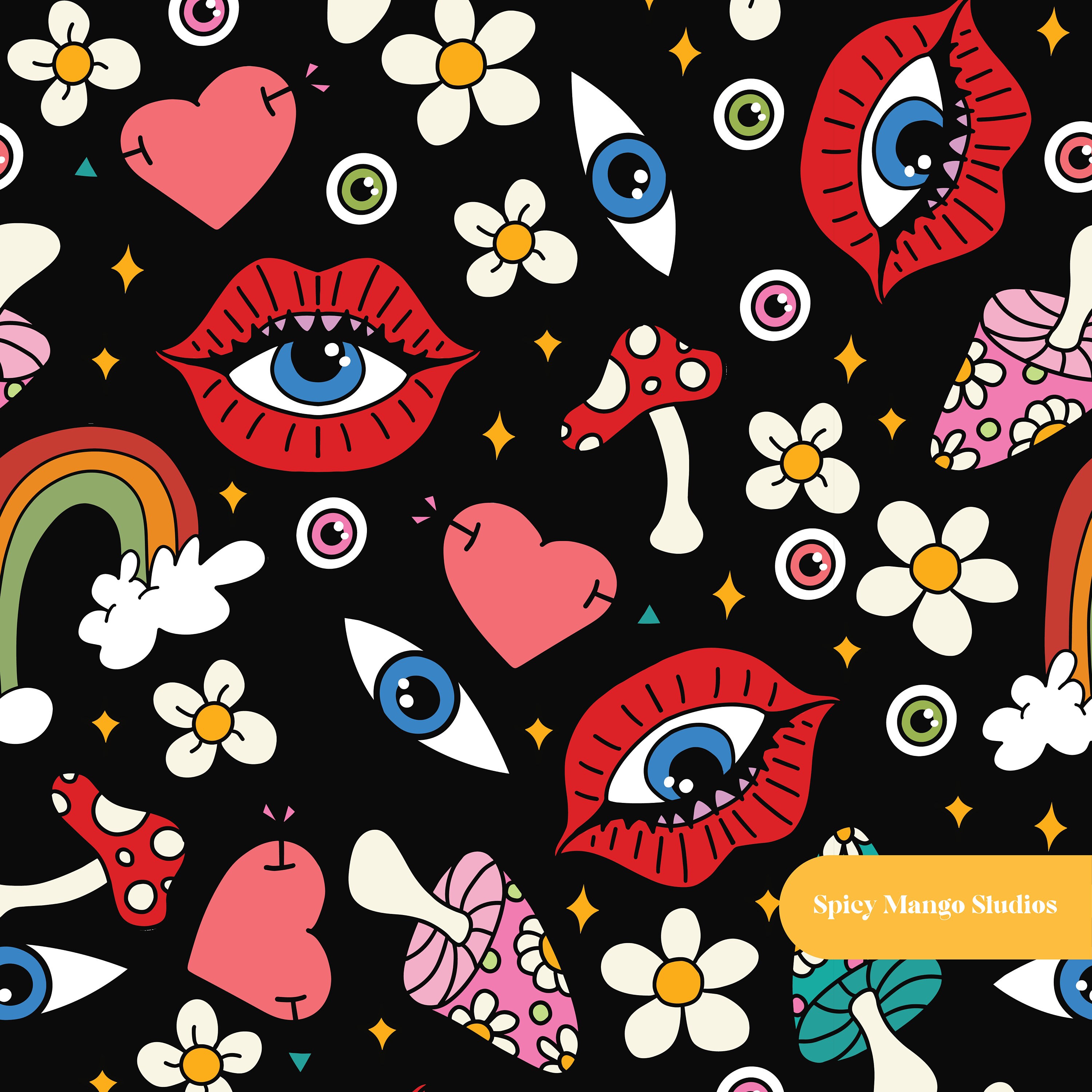 Retro Evil Eye Seamless Surface Pattern in Black - Etsy