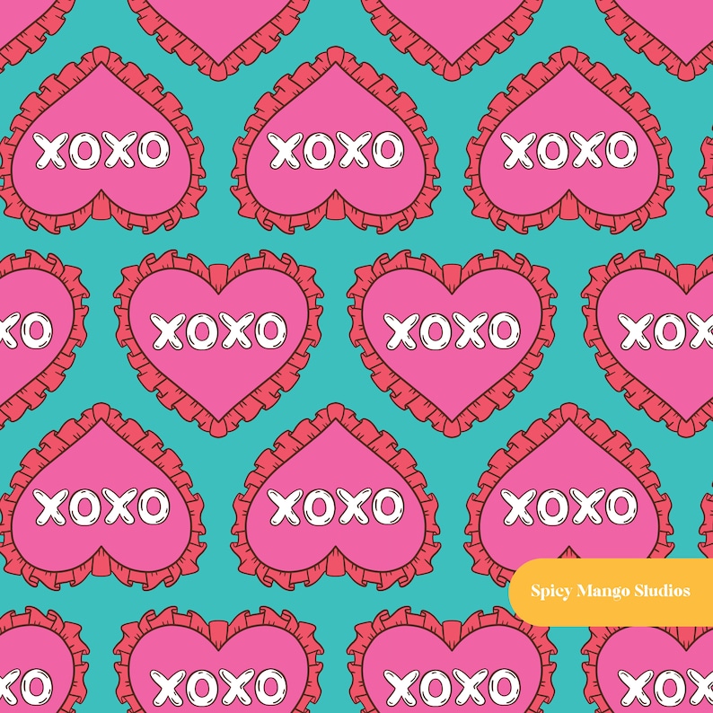 XOXO Ruffled Hearts Valentine's Seamless Pattern in Pink - Etsy