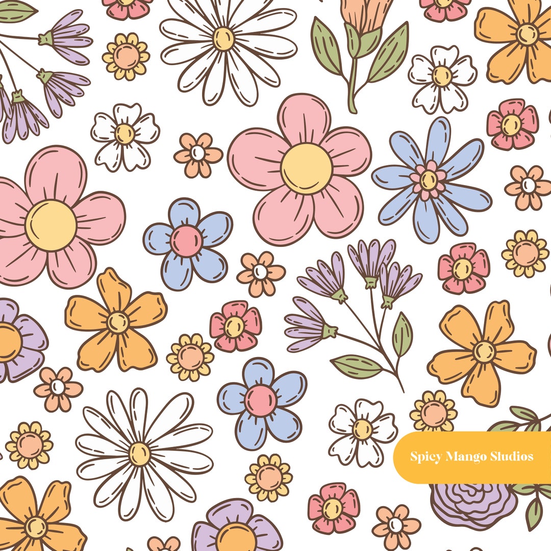 Happy Summer Floral Seamless Pattern in White - Etsy